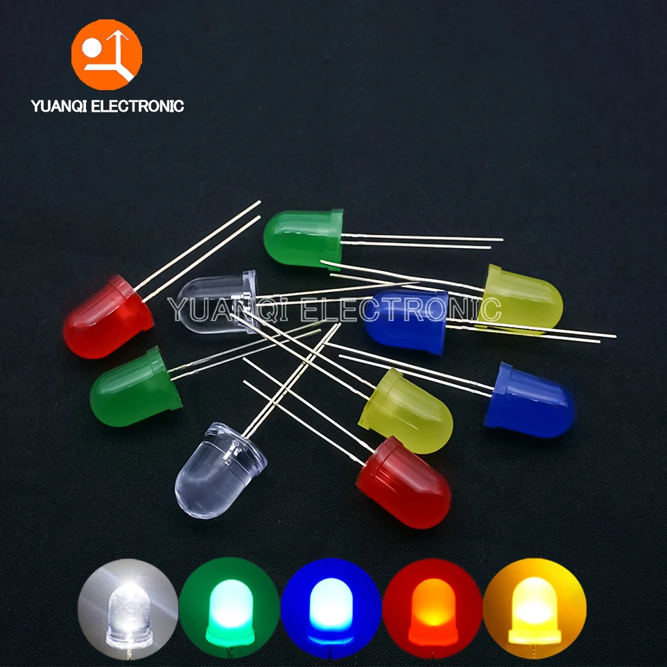 10PCS 10MM LED Assorted Kit 5 Colors White Red Green Blue Yellow DIY ...