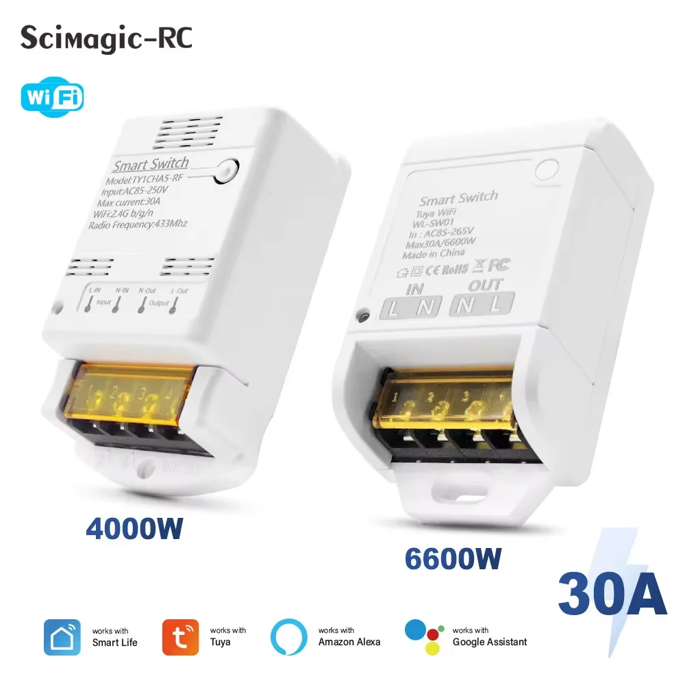 6600W/4000W Tuya WiFi Switch Module Smart Home DIY Breaker Relay AC 85 ...