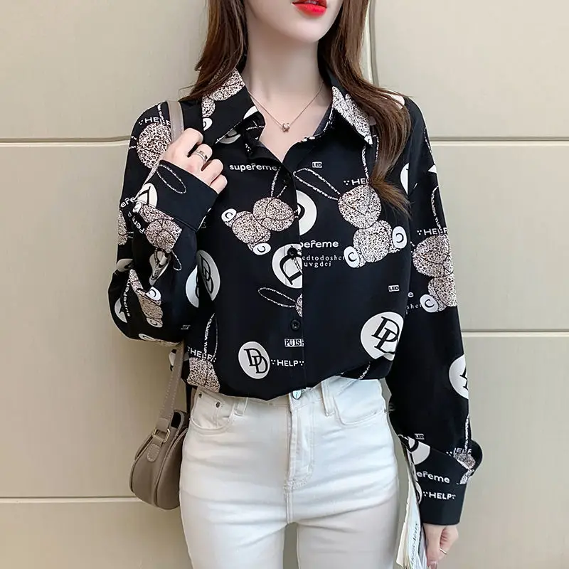 Camisa-polo-de-manga-longa-feminina-solta-e-relaxada-vers-til-estampa ...