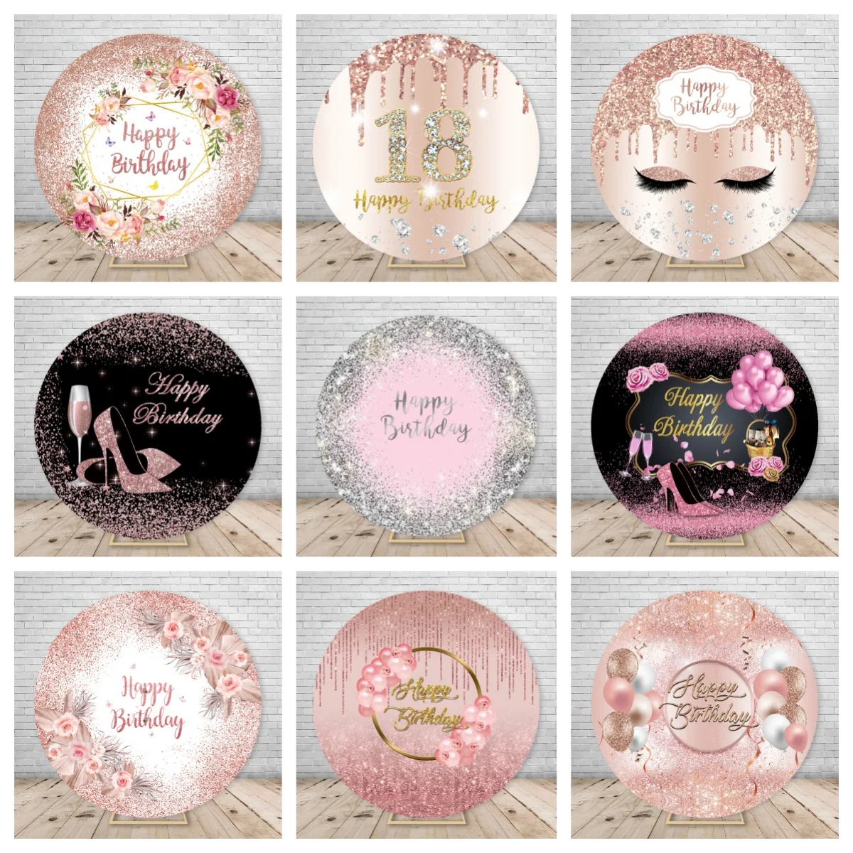 Pink-Birthday-Round-Background-Cover-Gold-Flash-Floral-Adult-Girl ...