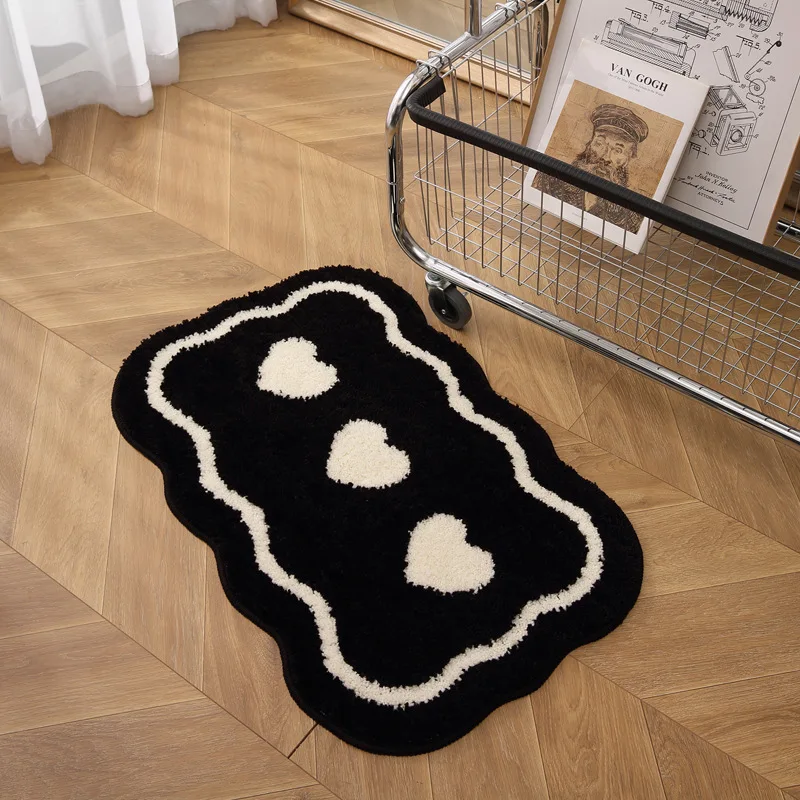 Vintage-Tufting-Black-White-Heart-Carpet-for-Living-Room-Fluffy-Mat ...