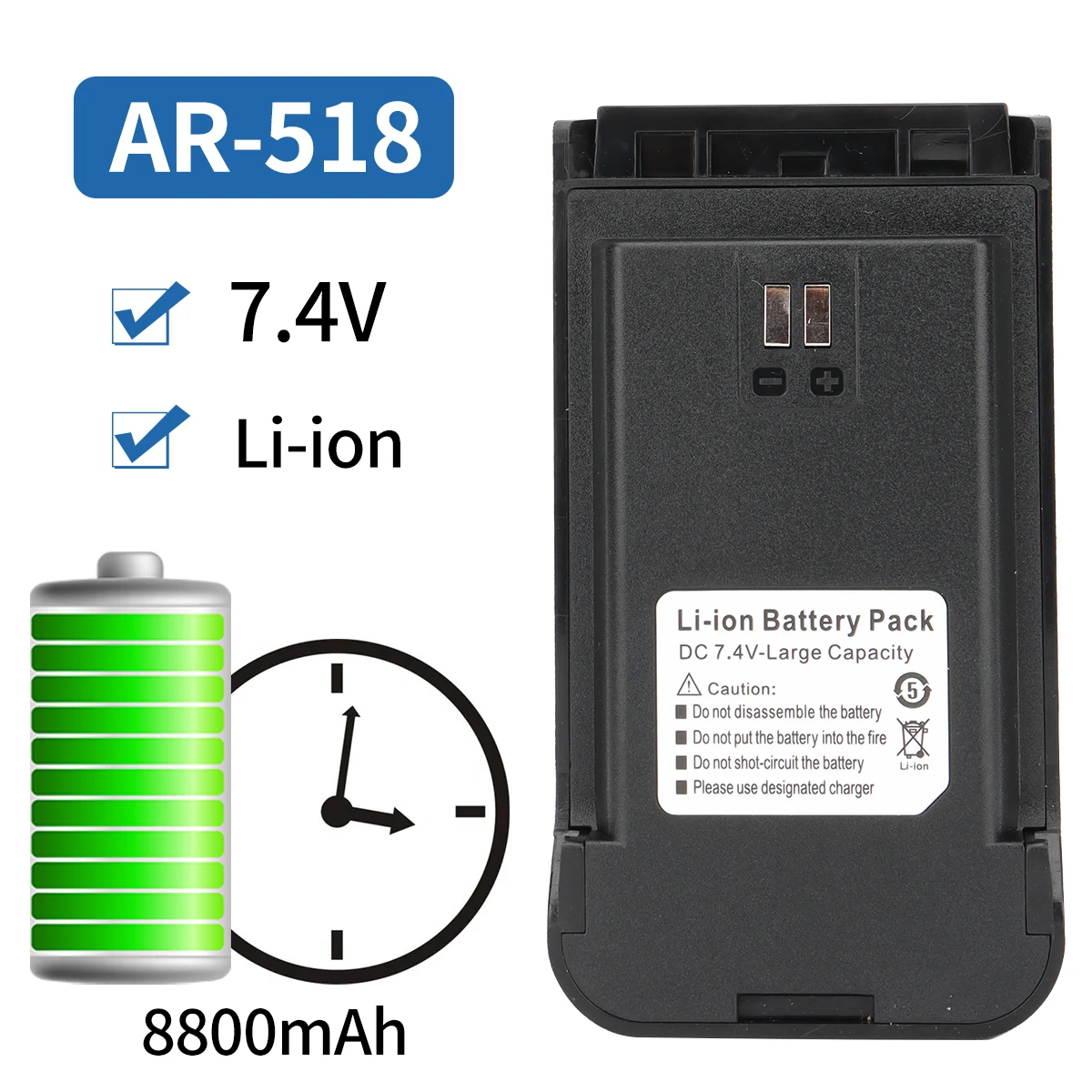 ABBREE AR-518 7.4v Li-on Larger Capacity Battery For AR-518 Walkie ...