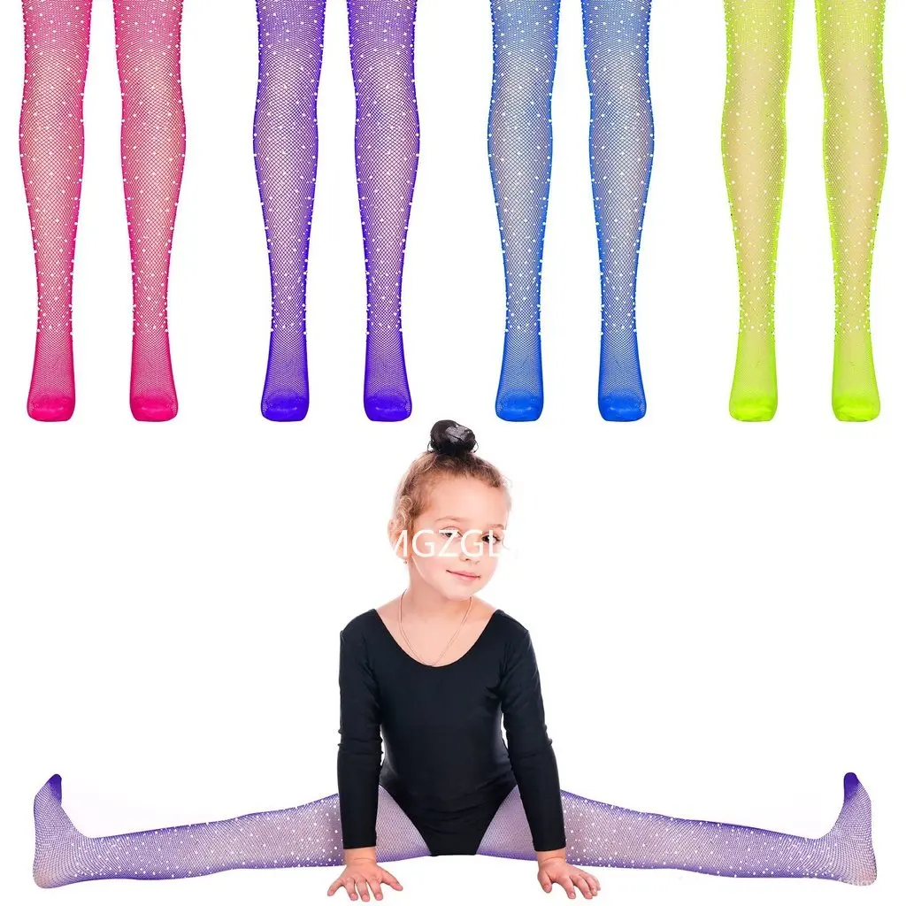 Girls Mesh Stockings Sparkle Rhinestone Hollow Out Pantyhose Glitter ...