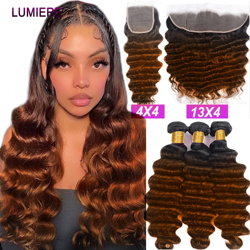 Loose Deep Wave Bundles With Closure 1b/30 Ombre "4x4" Lace Remy ...