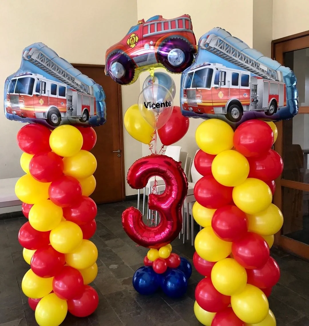 1SET Fire Truck Balloons Tower Kit with 1-9 Red Figure Balloon for Kid ...
