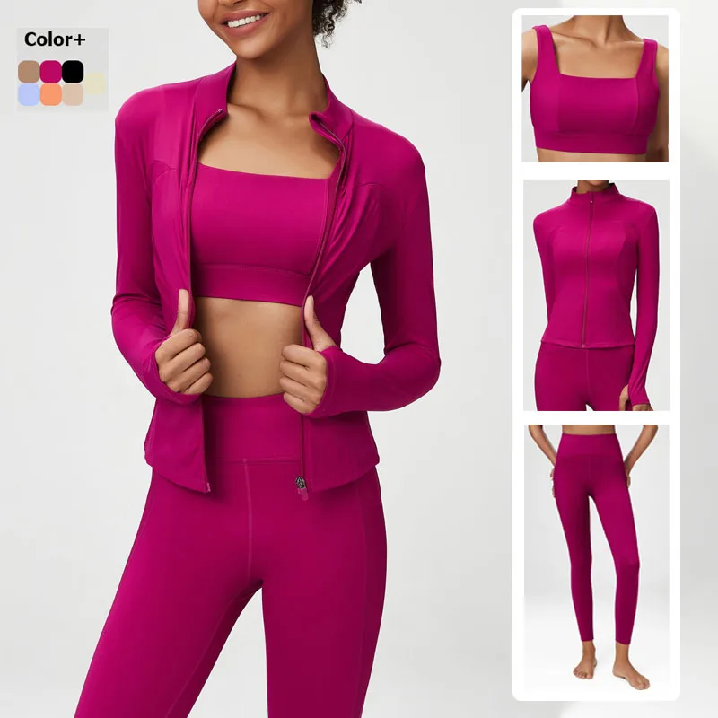 2/3 Pieces Fitness Yoga Set Women Solid Color Stretch Athletic Suit ...