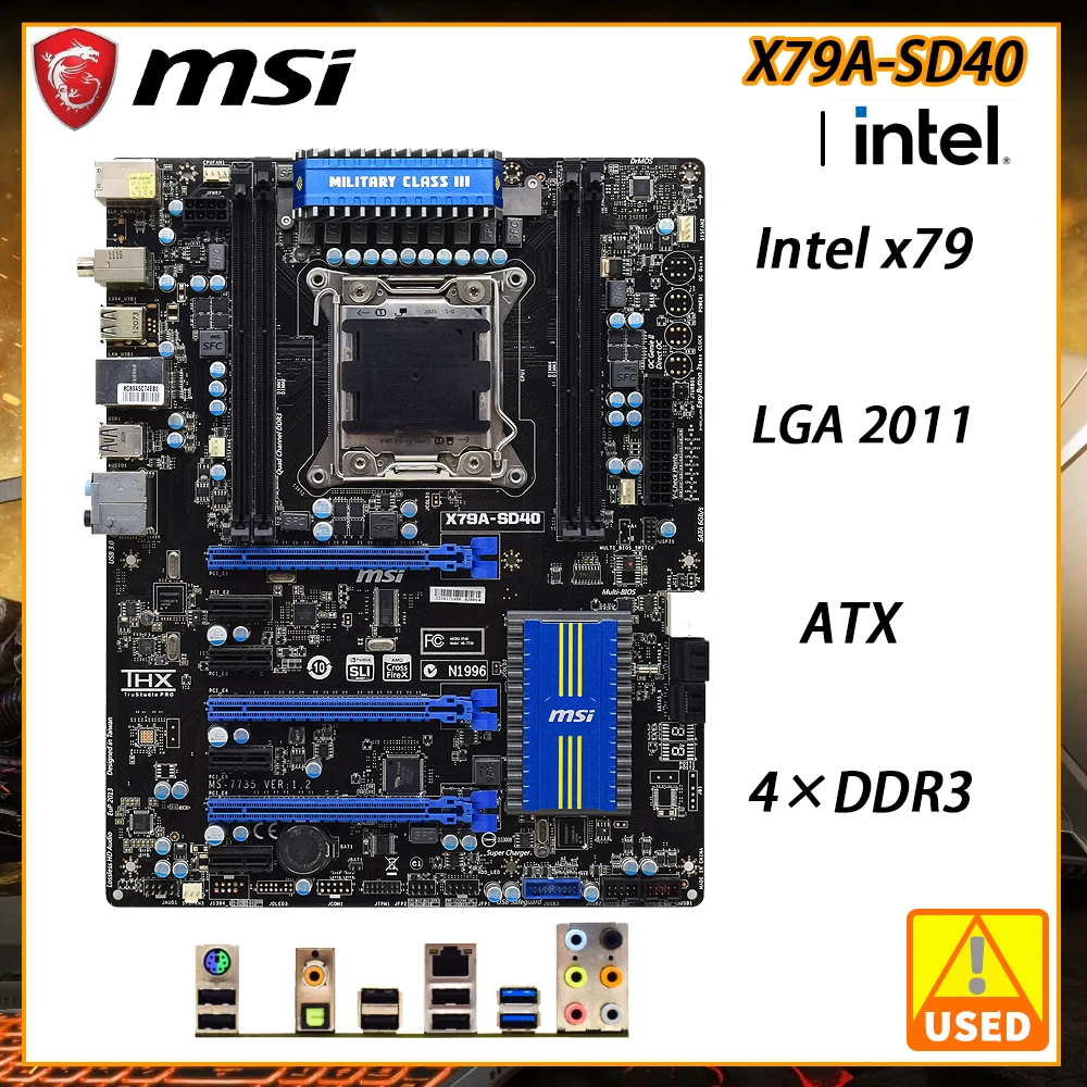 MSI X79A SD40 마더보드, 인텔 제온 E5 2680V2 CPU용, X79 마더보드, LGA2011, 4xDDR3, 64 GB SATA III, USB 3.0 ...