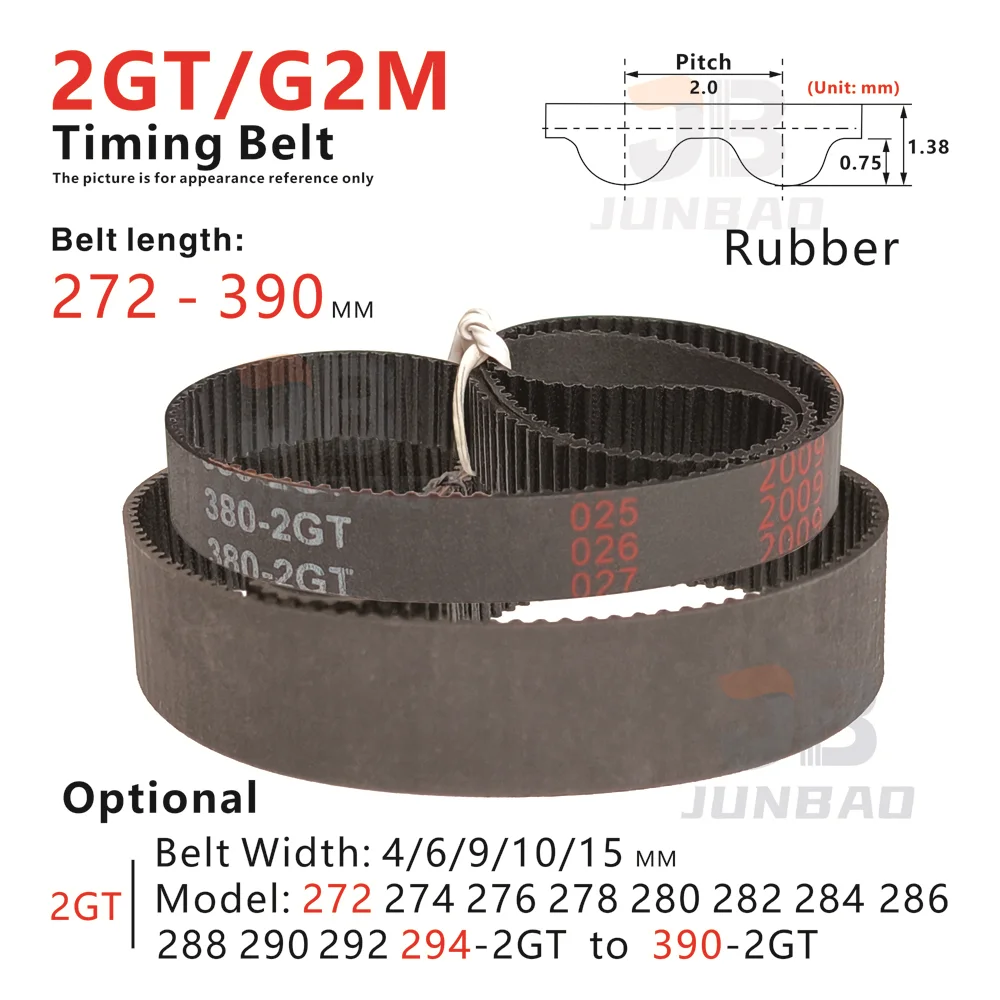 272-390mm, 2GT Timing Belt, model from 272-2GT, 274-2GT, 276-2GT, 278 ...