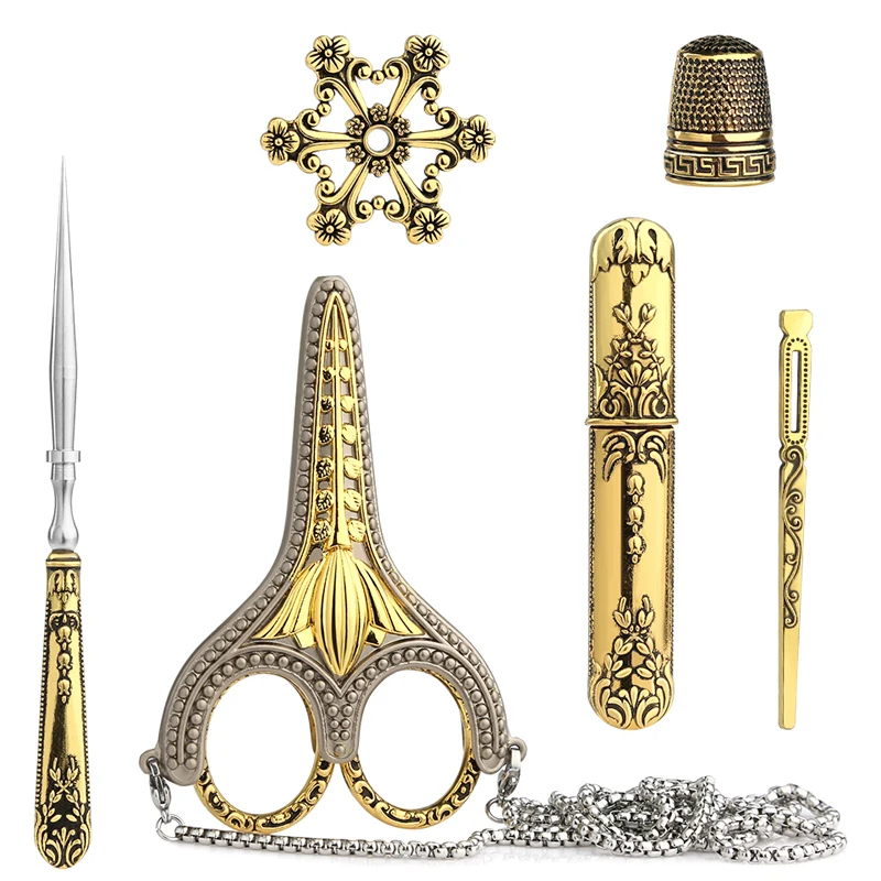 SHWAKK-Vintage-Style-Tailor-Scissors-Kit-With-Thimble-Awl-For-Sewing ...