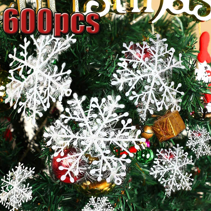600Pcs-Large-Christmas-Snowflakes-Ornaments-Xmas-Tree-Hanging-Glitter ...