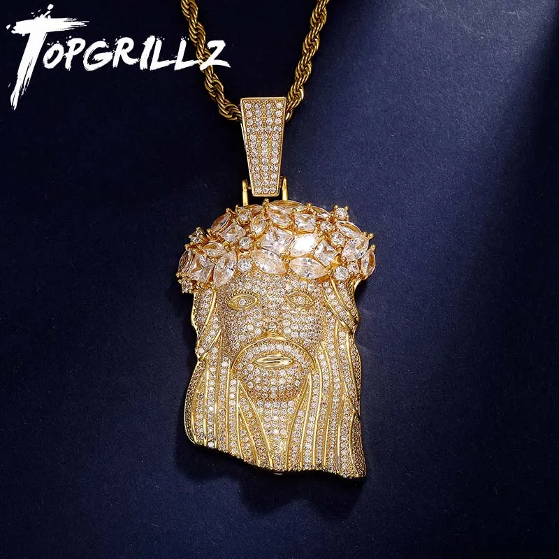 New Big Size Jesus Pendant Necklace With Tennis Chain Mens Iced Out ...