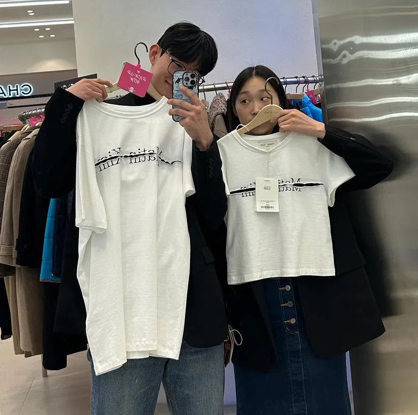 Martin Kim 여성용 레터 커팅 프린팅 티셔츠, 캐주얼 크롭, 기본 클래식, 한국 스타일, 하이 스트리트웨어, 데일리 ...