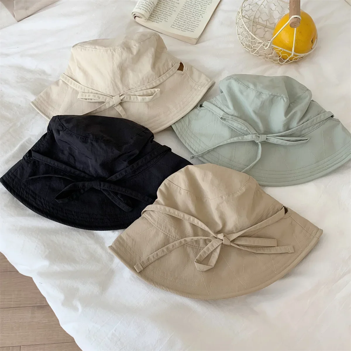 Ins-Summer-Drawstring-Fisherman-Hat-Solid-Color-Simple-Cotton-Bucket ...