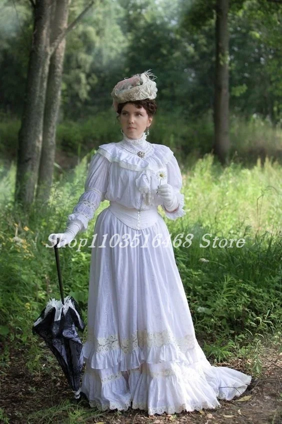 Victorian-High-Neck-Evening-Gown-Ivory-Corset-Corset-Laced-Lace-Ruffled ...