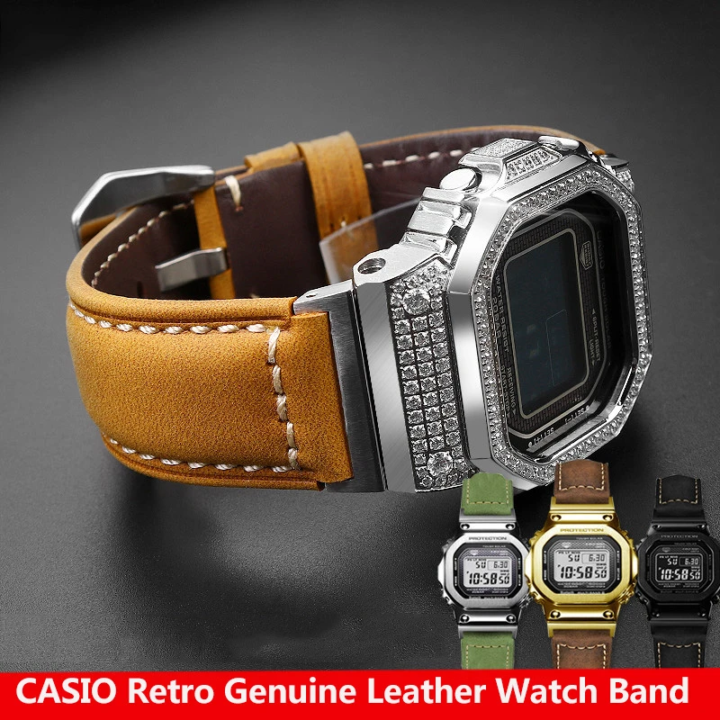 Gmw-b5000 Retrofit Vintage Leather Watch Band For C-asio Small Cube ...