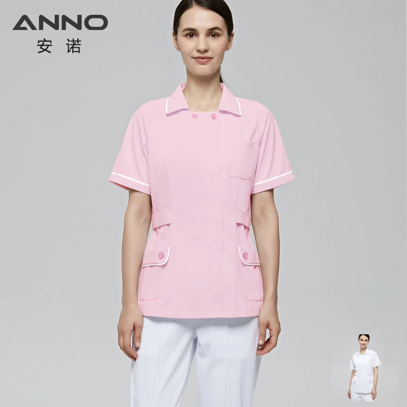 ANNO Pink White Nurse Uniform Set Antibacterial Anti-static Nursing ...