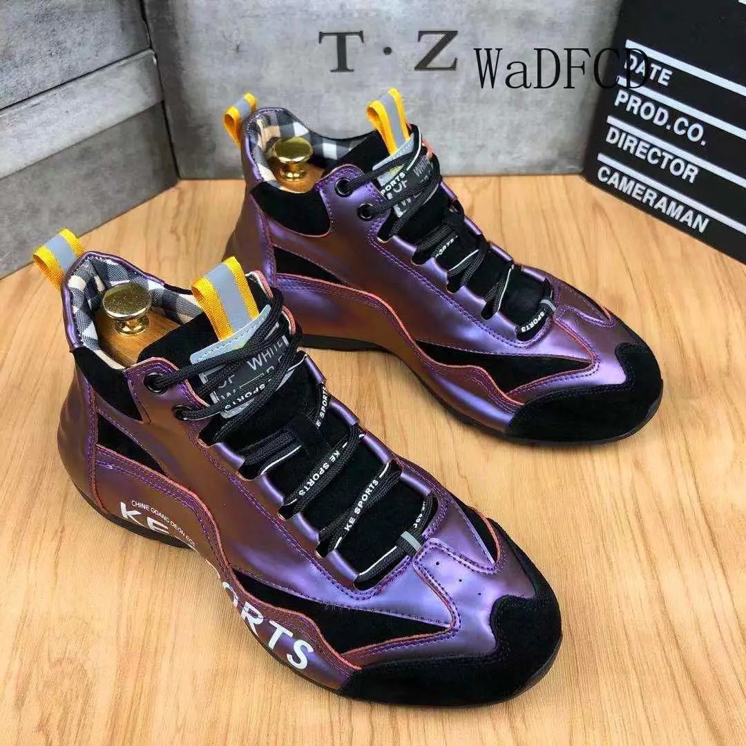 Men High Top Chunky Sneakers Fashion Casual Microfiber Leather Mesh ...