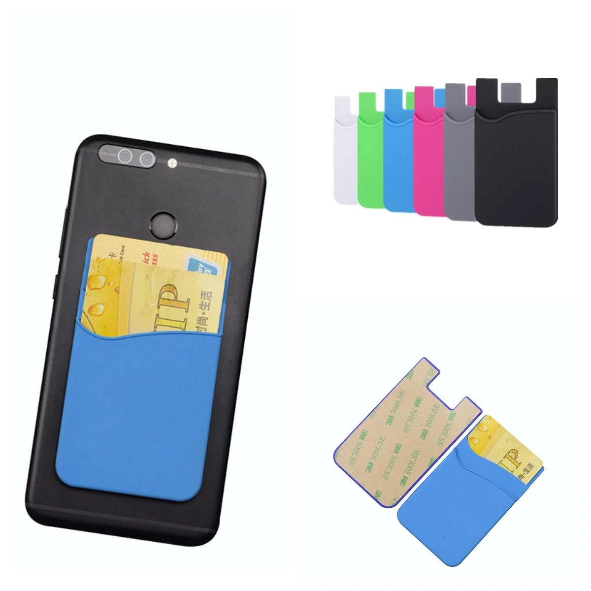Silicone Mobile Phone Back Card Pocket Women Men Bus ID Card Holder ...