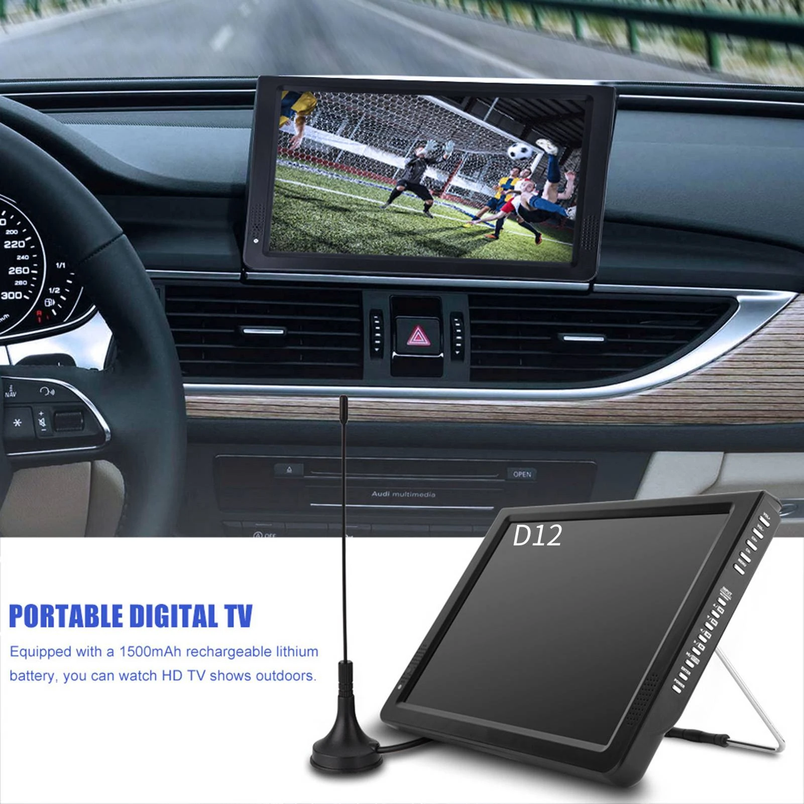 LEADSTAR D12 디지털 아날로그 텔레비전, 가정용 자동차 비행기용 휴대용 TV, EU 플러그, 브래킷 포함, 12V ...