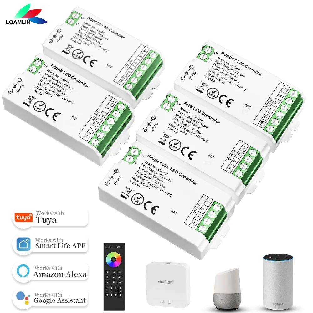 Tuya RGB/RGBW SPI LED Controller 2.4G RF Remote Alexa Google Plus Voice ...