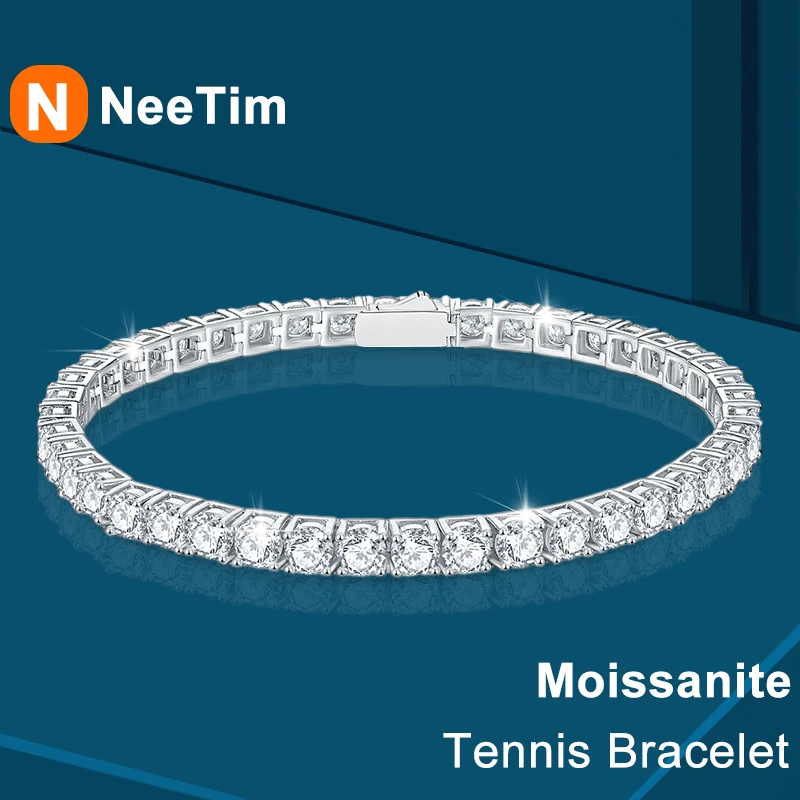 NeeTim 3mm 4mm 5mm 6.5mm Moissanite Tennis Bracelet Original s925 Sterling Silver Lab Diamond ...