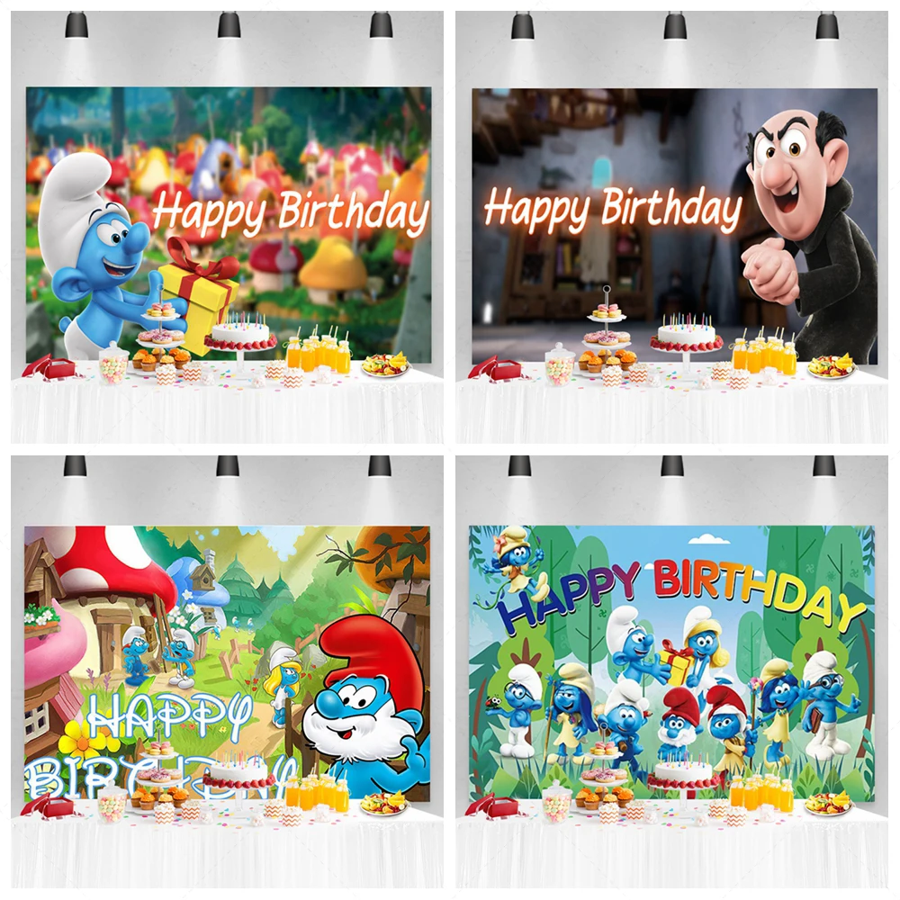 Miniso-Smurfs-Boy-Girl-Birthday-Party-Decoration-Background-Happy ...