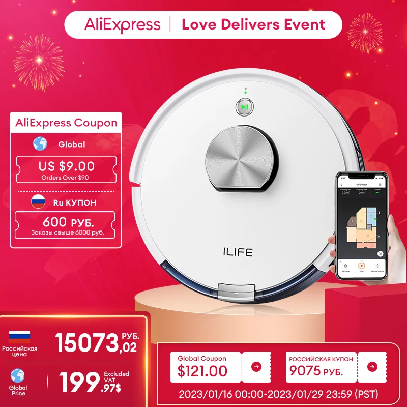 ILIFE L100 Robot Vacuum Cleaner, LDS Laser Navigation,2000Pa Suction,Breakpoint Continuous ...