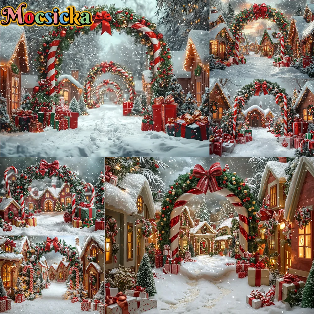Mocsicka Photography Background Christmas Candy House Wreath Arch ...