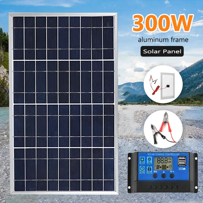 300W-Solar-Polycrystalline-Panel-Kit-Complete-12V-USB-Power-Portable ...