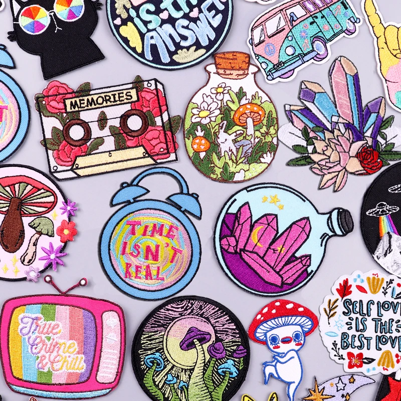 Diamond-Flower-Embroidery-Patch-Mushroom-Iron-On-Patches-For-Clothing ...