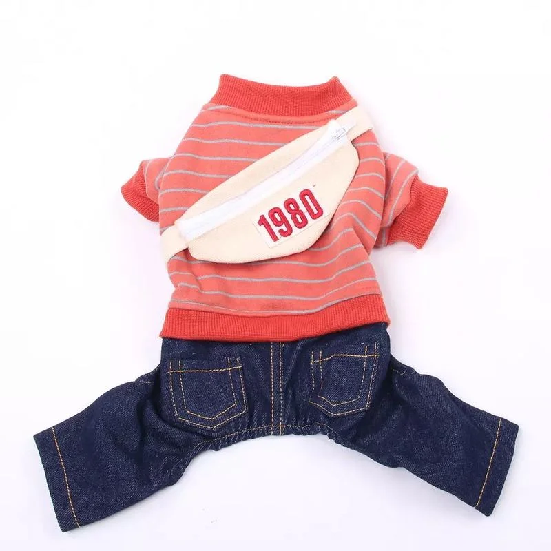 Winter Warm Dog Denim Clothes Pet Adorable Sweatshirt & Jeans Outfits ...