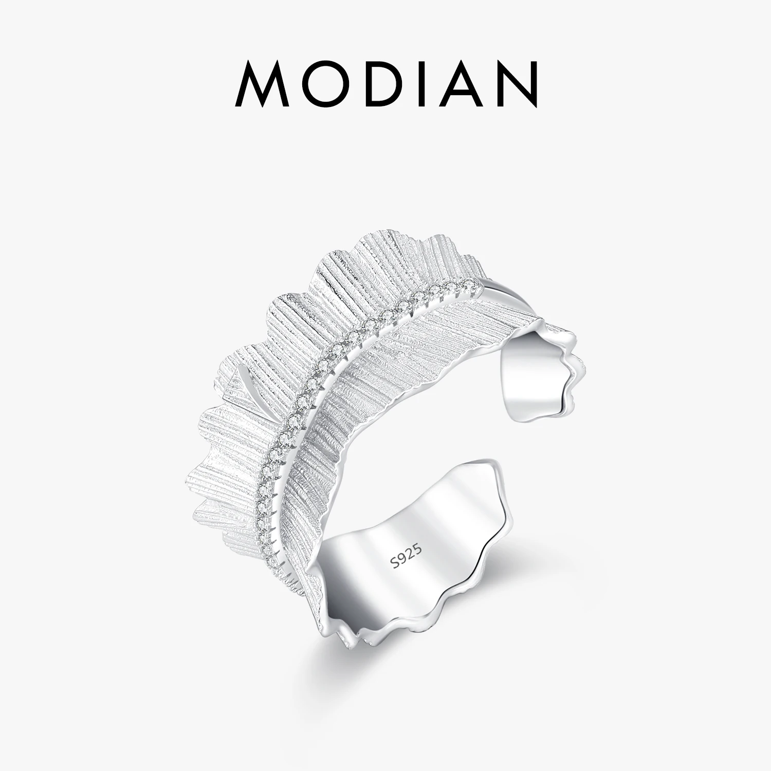 MODIAN-925-Sterling-Silver-Irregular-Texture-Adjustable-Finger-Ring ...