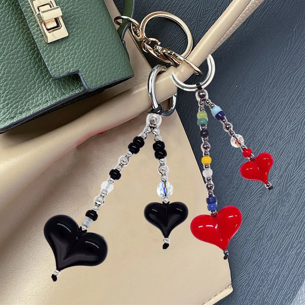Fashion Big Heart Keychain Bag Charm Duck Pendant Colored Beads Chain ...