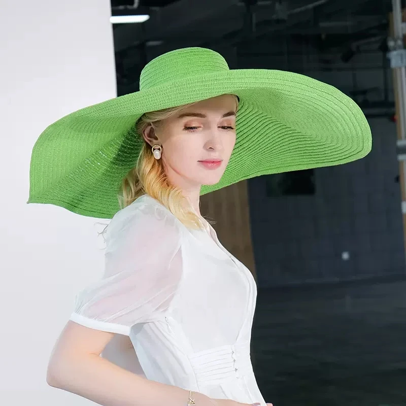 Green-straw-hat-25cm-large-brim-hat-wholesale-sun-hat-ultra-thin ...