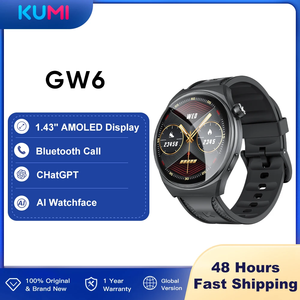 KUMI-GW6-1-43-AMOLED-Screen-Bluetooth-Call-IP68-Waterproof-100-Sports-Health-Monitoring-Smart ...