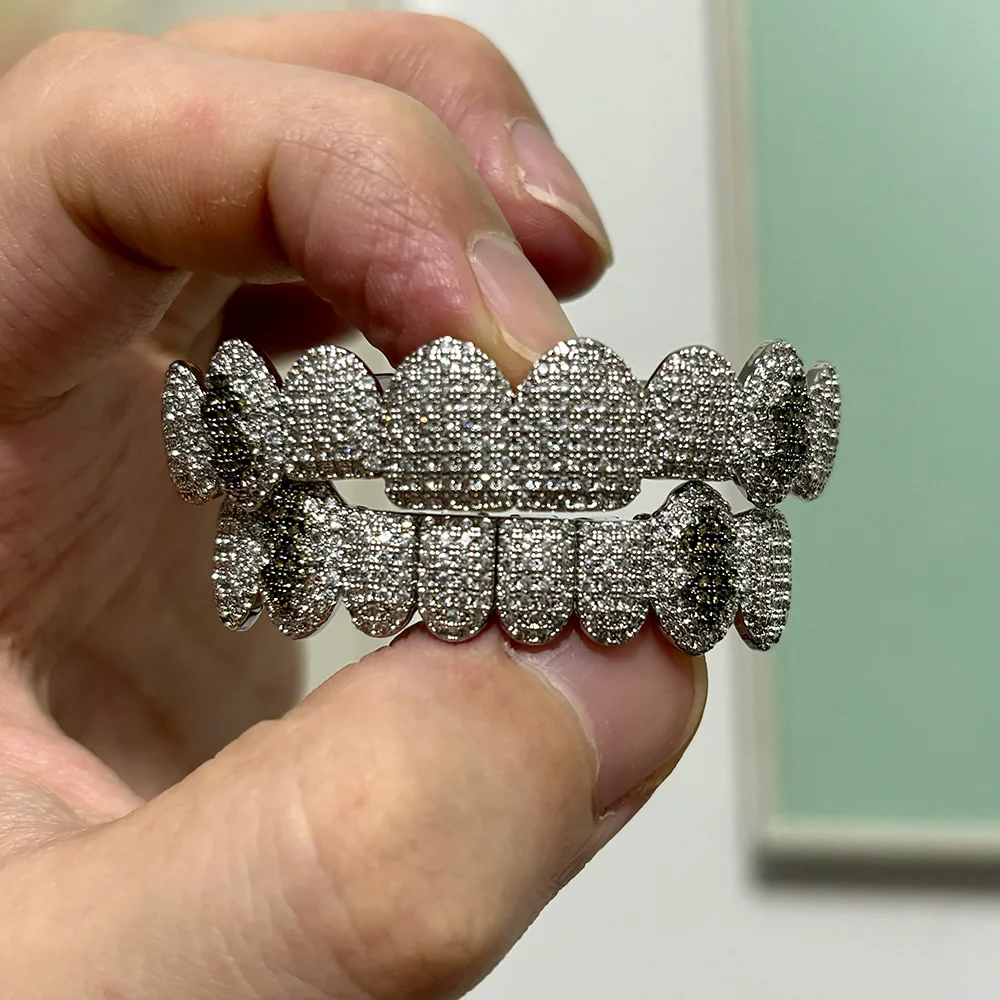 RACHELZ-Iced-Out-CZ-Stone-Dollars-Teeth-Grillz-Gold-Silver-Color-Cubic ...