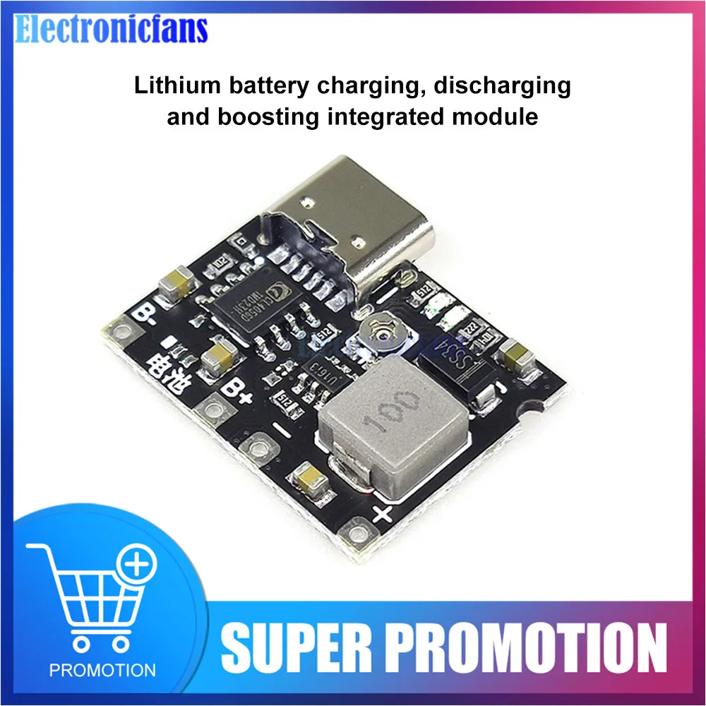 DC DC 스텝 업 부스트 모듈, 18650 리튬 배터리 충전 방전 보드, C타입 인터페이스 통합 모듈, 3.7V ~ 9V ...