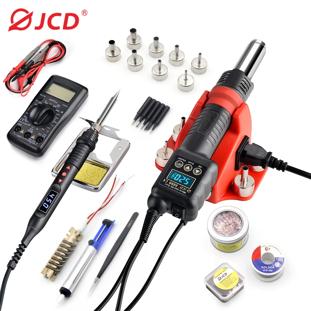 JCD 750W SMD Soldering Station 2 in 1 Hot Air Gun Soldering Iron LCD Digital Display Welding ...