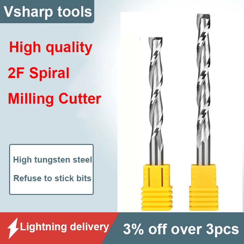 Vsharp Cnc Engraving Router Bit Flat Nose End Mill 2 Two Flutes Spiral ...