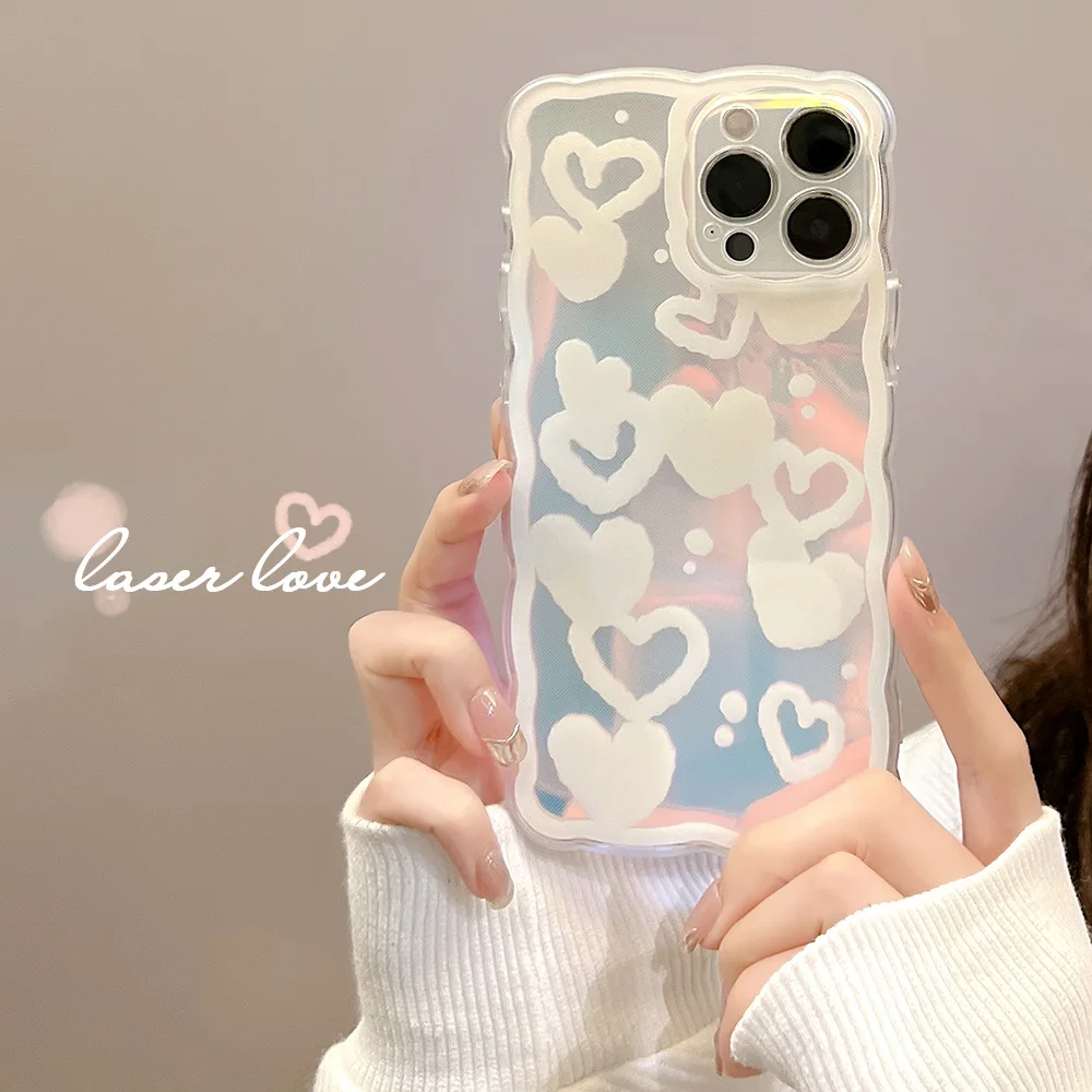 Ins Cute Laser Love Heart Soft Phone Case For Iphone 14 13 Pro Max X Xs ...