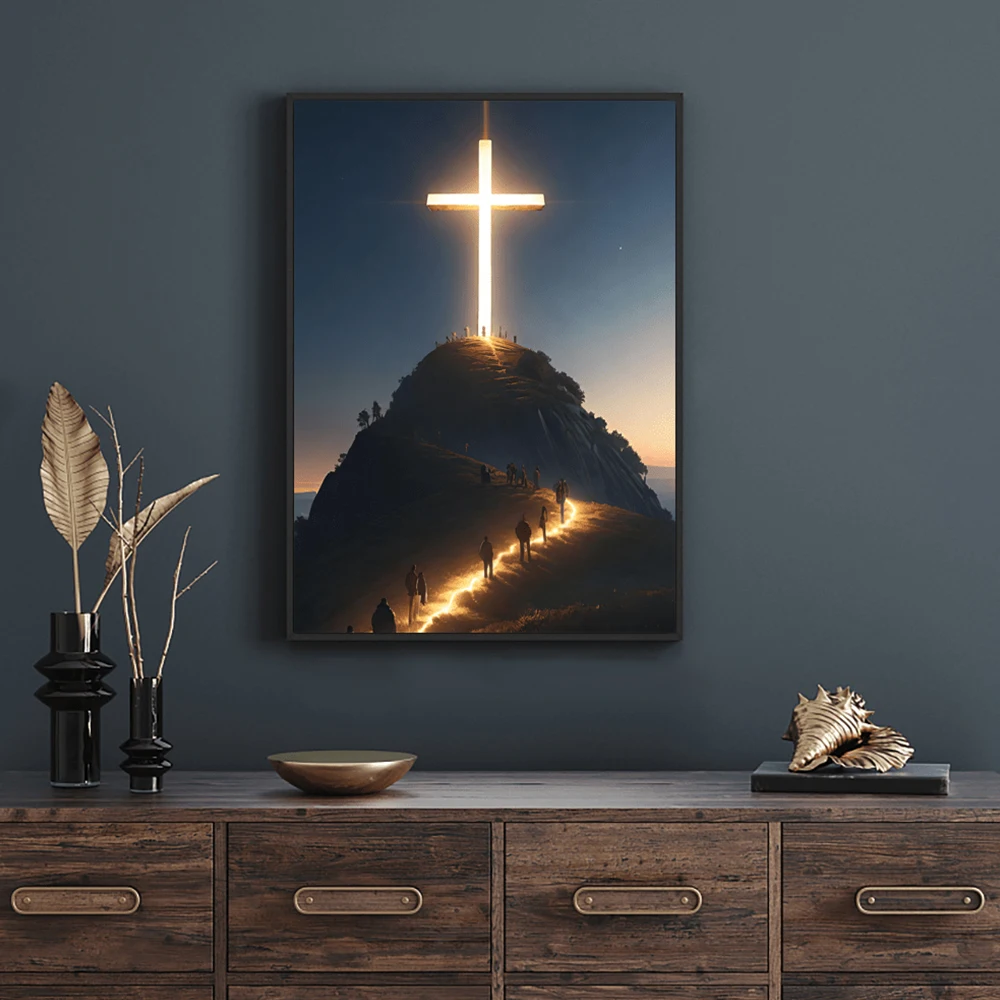 Modern-Christian-Cross-On-The-Top-Of-The-Mountain-Wall-Art-Canvas ...