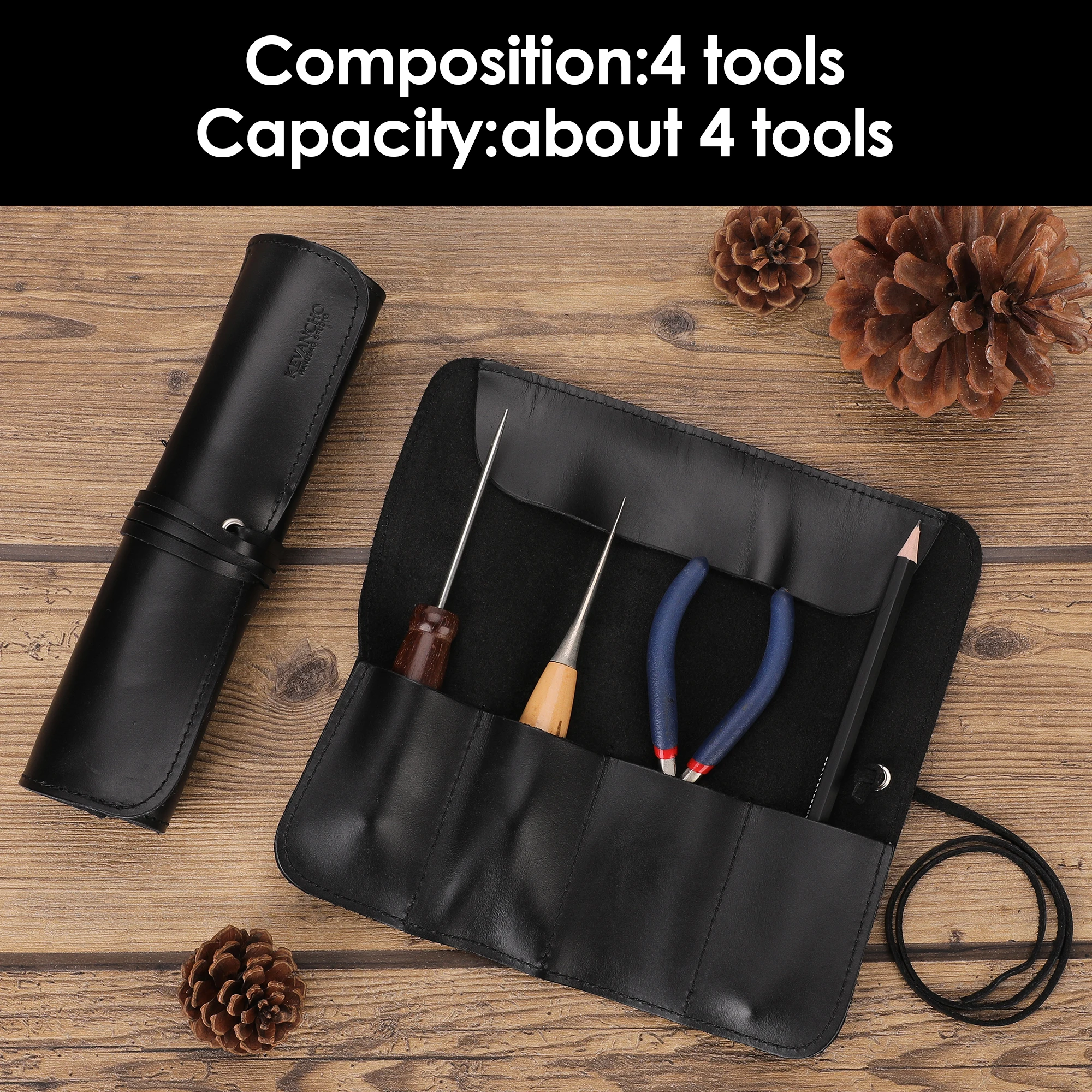 Genuine-Leather-Pencil-Pouch-Case-Roll-Pen-Bag-Storage-Holder-Organizer ...