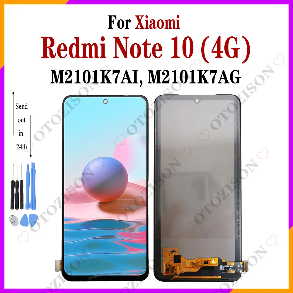 Xiaomi 레드미 노트 10 LCD 디스플레이 프레임 포함, M2101K7AI M2101K7AG 화면 터치 디지타이저 어셈블리 ...