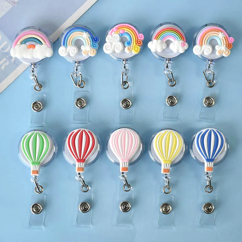 New Cartoon Silicone Rainbow Hot Air Balloon Retractable Badge Reel ...