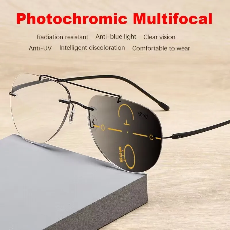 Titanium-Alloy-Double-Bridge-Pilot-Rimless-Photochromic-Progressive ...