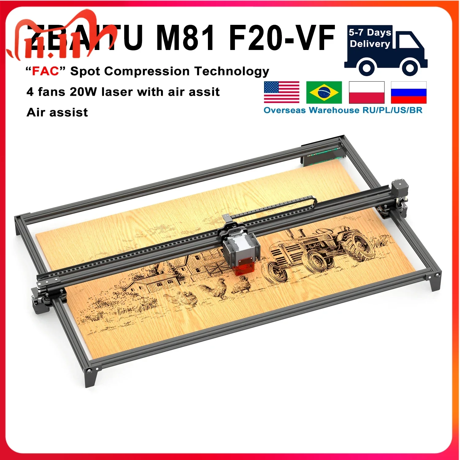 ZBAITU-81x46cm-80x80cm-Laser-Engraver-10W-20W-80W-130W-Diode-CNC ...