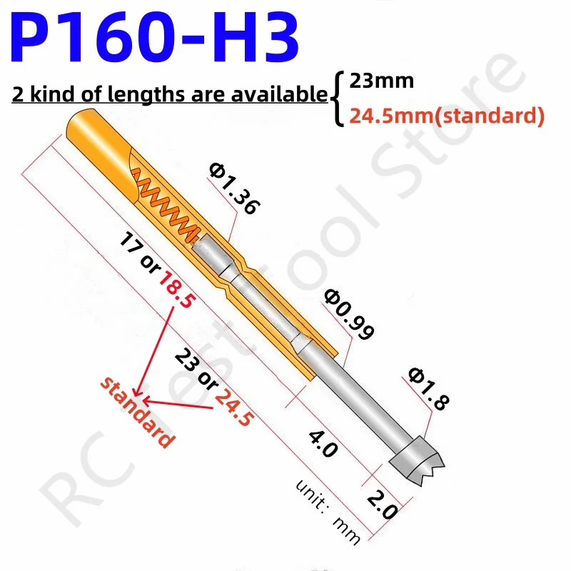 100PCS-P160-H3-Spring-Test-Pin-Test-Probe-23-or-24-5mm-Dia-1-80mm ...
