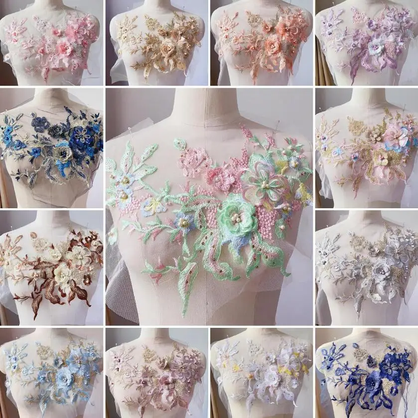 1-Piece-Large-3D-Lace-Applique-Trim-Patches-Pearl-Purple-Flower-For ...