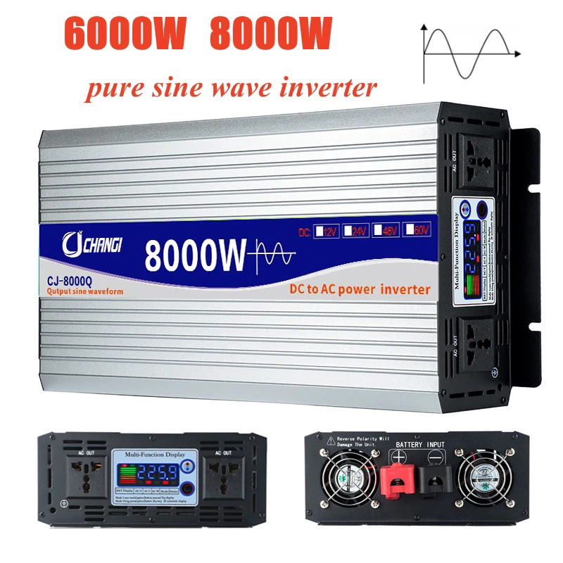 Inversor de potencia de onda sinusoidal pura, transformador portátil de 6000w, 8000w, cc 12V ...