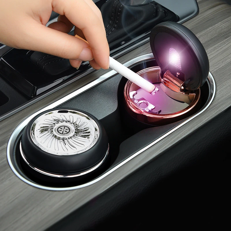 Car Ashtray With LED Light Portable Ceramics Cup Ash Tray Smokeless ...